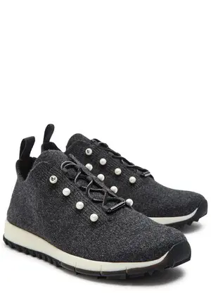 JIMMY CHOO Veles Cashmere-knit Sneakers With Pearl Embellishments