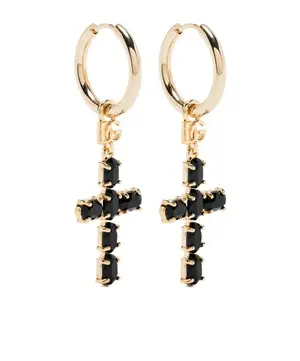 Dolce & Gabbana Dolce Gabbana Crosses Embellished Hoop Earrings - Yellow