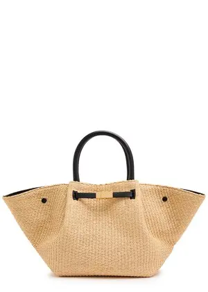 DEMELLIER The New York Midi Raffia And Leather Tote - White