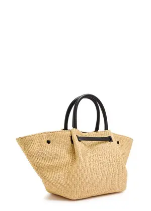 DEMELLIER The New York Midi Raffia And Leather Tote