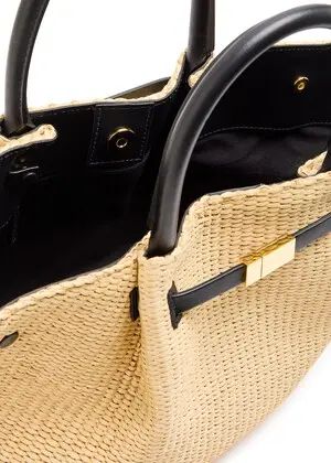DEMELLIER The New York Midi Raffia And Leather Tote