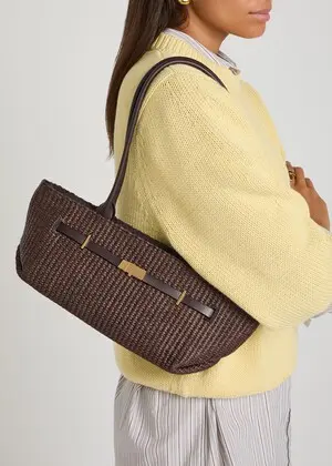 DEMELLIER The New York Raffia And Leather Shoulder Bag