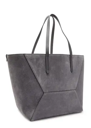 Brunello Cucinelli Medium Suede Tote With Beaded Embellishments - Grey