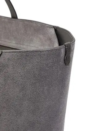 Brunello Cucinelli Medium Suede Tote With Beaded Embellishments - Grey
