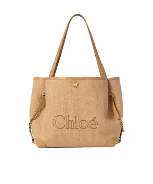 Chloé Raffia Effect Clover Double Carry Bag - Nude