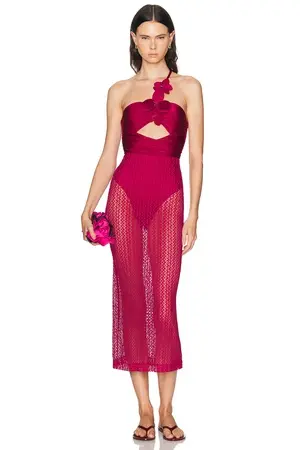 PatBO Flower Applique Beach Dress - Magenta