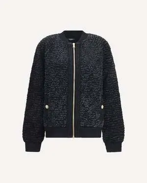 Balmain Zip Jacket With Sequin Details And Lion Head Snap Buttons - Black