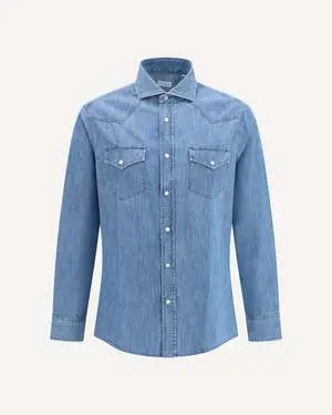 Brunello Cucinelli Easy Fit Ightweight Denim Shirt Mae - Light Blue