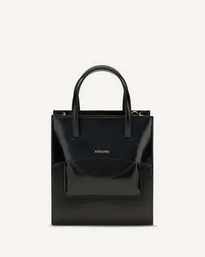 HIDESINS Leather Pocket Top Handle Bag - Black