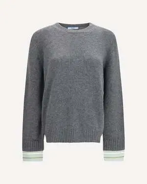 Prada Crewneck Wool Sweater With Integrated Cuffs - Grey