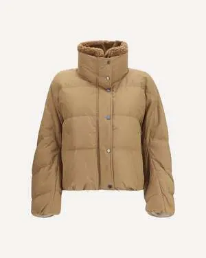 Brunello Cucinelli Padded Jacket With Shearling Collar - Beige
