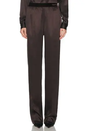TOM FORD Silk Satin Straight Leg Pant In Brown