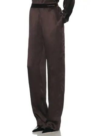 TOM FORD Silk Satin Straight Leg Pant In Brown