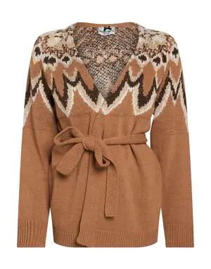 NO SECRETS Jacquard-knit Cardigan With Belt And Sequins