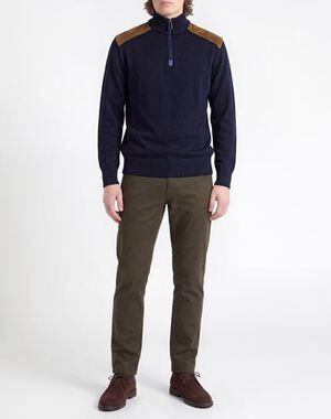 Paul & Shark Virgin Wool Half-zip Sweater With Velvet Trims - Midnight Blue