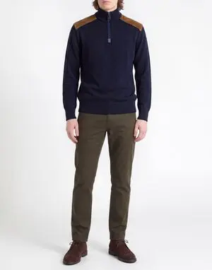 Paul & Shark Virgin Wool Half-zip Sweater With Velvet Trims - Midnight Blue