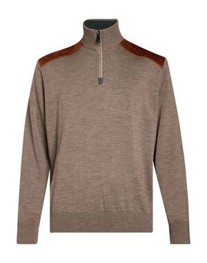 Paul & Shark Virgin Wool Half-zip Sweater With Velvet Trims - Taupe