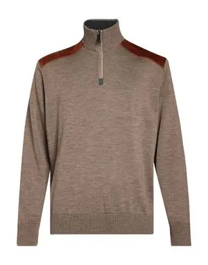 Paul & Shark Virgin Wool Half-zip Sweater With Velvet Trims - Taupe