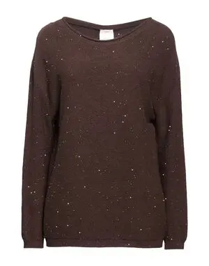 OLTRE Sequined Crewneck Long Sleeve Sweater - Dark Brown