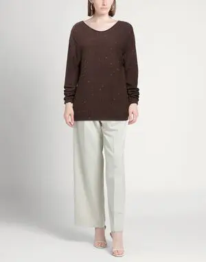 OLTRE Sequined Crewneck Long Sleeve Sweater - Dark Brown