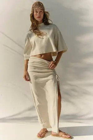 Free People Clara Cropped Top And Midi Skirt Set - Toasted Eggnog