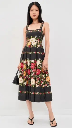 Moon River Floral Print Sweetheart Neck Midi Dress