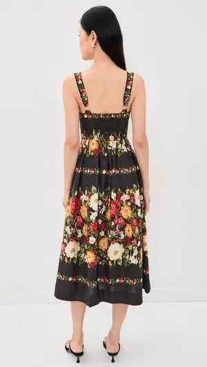 Moon River Floral Print Sweetheart Neck Midi Dress