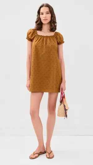 Madewell Chateau Dress Allover Eyelet Puff Sleeve Mini Dress