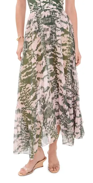 PatBO Botanic Stripe Long Skirt - Green