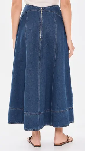 Moon River Belt Buckle Detail Denim Midi Skirt