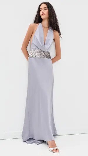 RUNAWAY THE LABEL Marcella Deep Plunge Maxi Dress