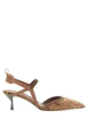 Fendi Slingback Shoes With Hummingbird Lite Detail - Brown