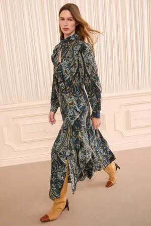 Ulla Johnson Sabrina Silk Dress With Ruffle Details And Tie Neckline - Prussian