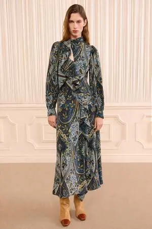 Ulla Johnson Sabrina Silk Dress With Ruffle Details And Tie Neckline - Prussian