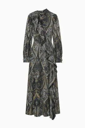 Ulla Johnson Sabrina Silk Dress With Ruffle Details And Tie Neckline - Prussian
