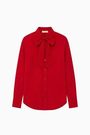 Ulla Johnson Lise Long Sleeve Silk Blouse With Bow Detail - Cerise