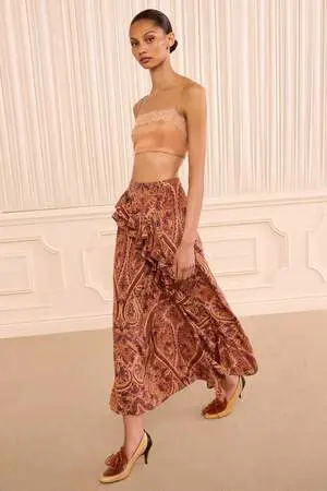 Ulla Johnson Riele Cascading Ruffle Silk Skirt - Rosette