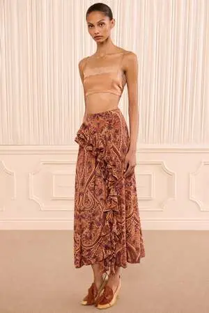 Ulla Johnson Riele Cascading Ruffle Silk Skirt - Rosette