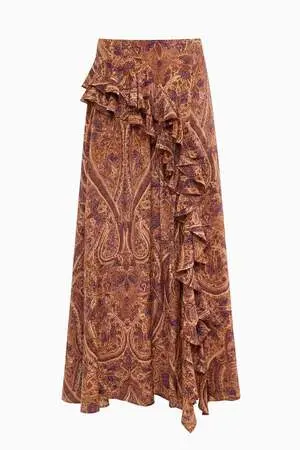Ulla Johnson Riele Cascading Ruffle Silk Skirt - Rosette