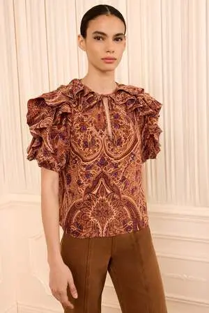 Ulla Johnson Ulla Johnson Josephine Short Sleeve Silk Top Rosette