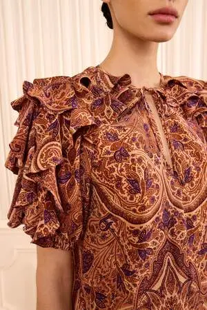 Ulla Johnson Josephine Short Sleeve Silk Top - Rosette