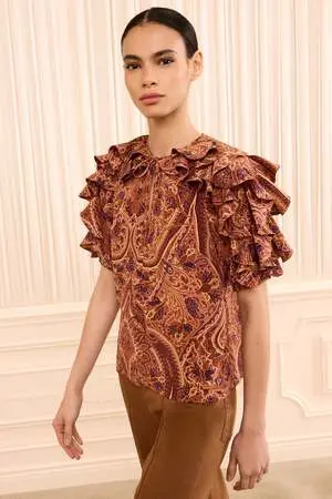 Ulla Johnson Josephine Short Sleeve Silk Top - Rosette