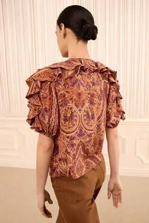 Ulla Johnson Josephine Short Sleeve Silk Top - Rosette
