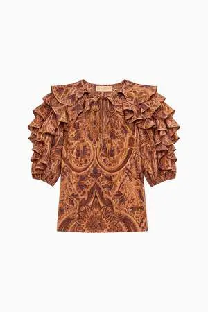 Ulla Johnson Josephine Short Sleeve Silk Top - Rosette