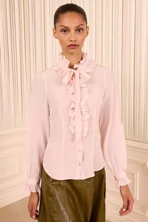 Ulla Johnson Catroux Long Sleeve Silk Blouse - Powder
