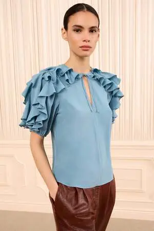 Ulla Johnson Josephine Short Sleeve Silk Top