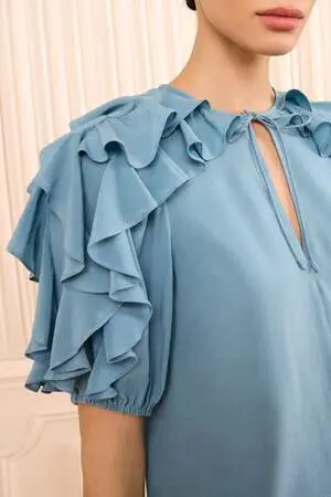 Ulla Johnson Josephine Short Sleeve Silk Top - Heron
