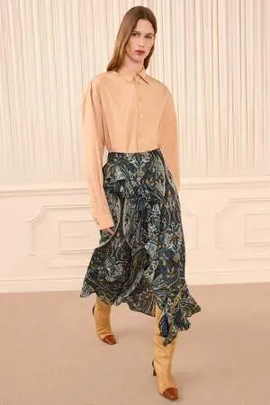 Ulla Johnson Riele Cascading Ruffle Silk Midi Skirt - Prussian