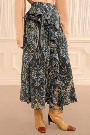 Ulla Johnson Riele Cascading Ruffle Silk Midi Skirt