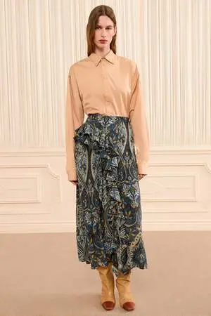 Ulla Johnson Riele Cascading Ruffle Silk Midi Skirt